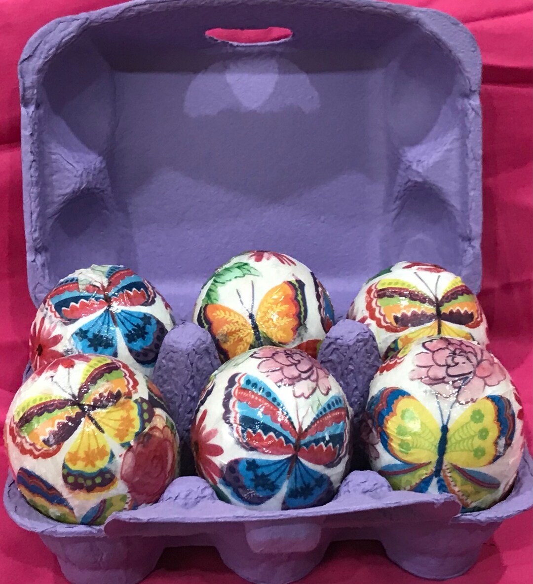 Spring Butterfly Decoupage Easter Eggs in Crate Home Decor Centerpiece ...