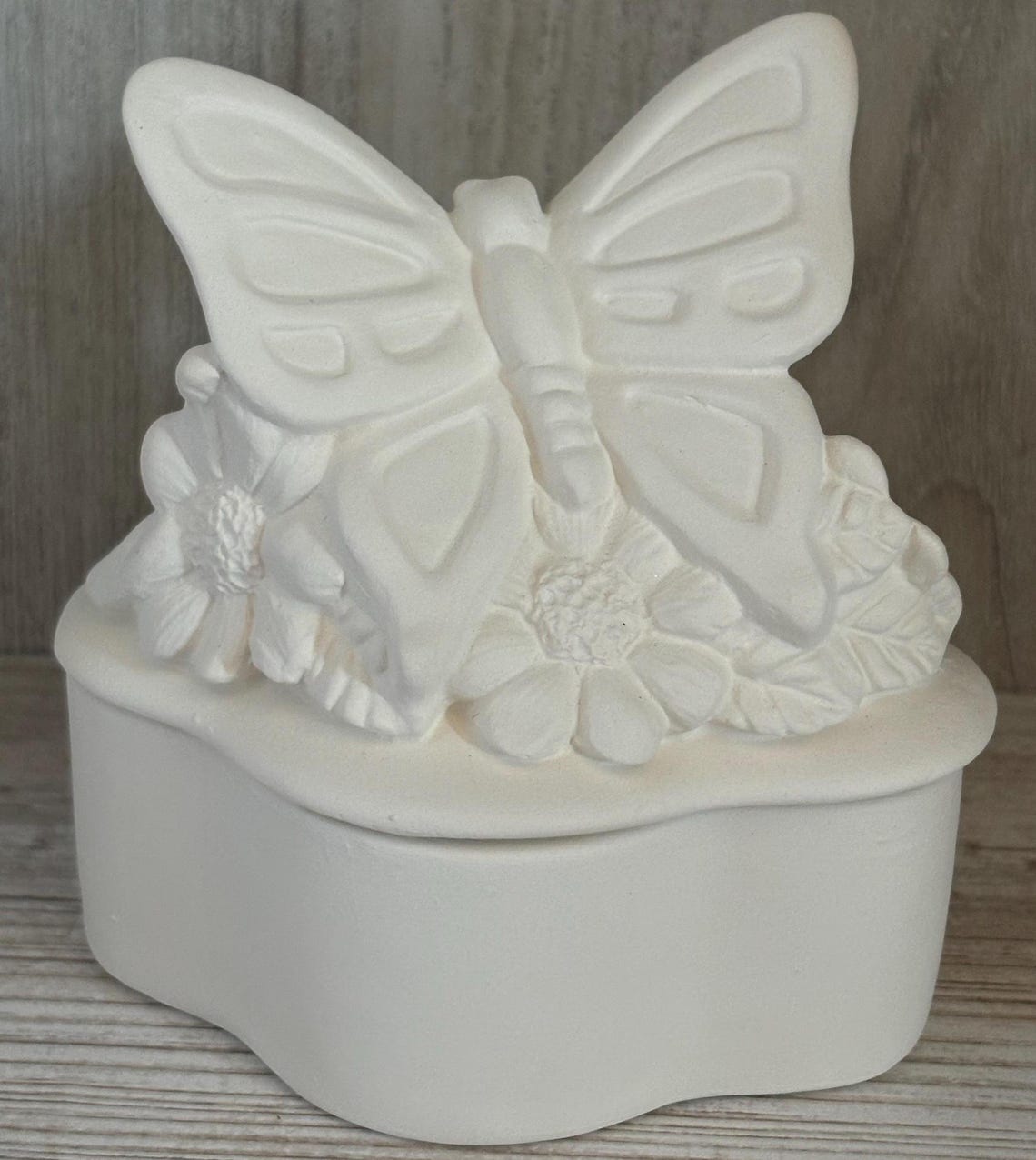 Ceramic Bisque Paint Your Own Butterfly on Flowers Trinket Box YOU ...