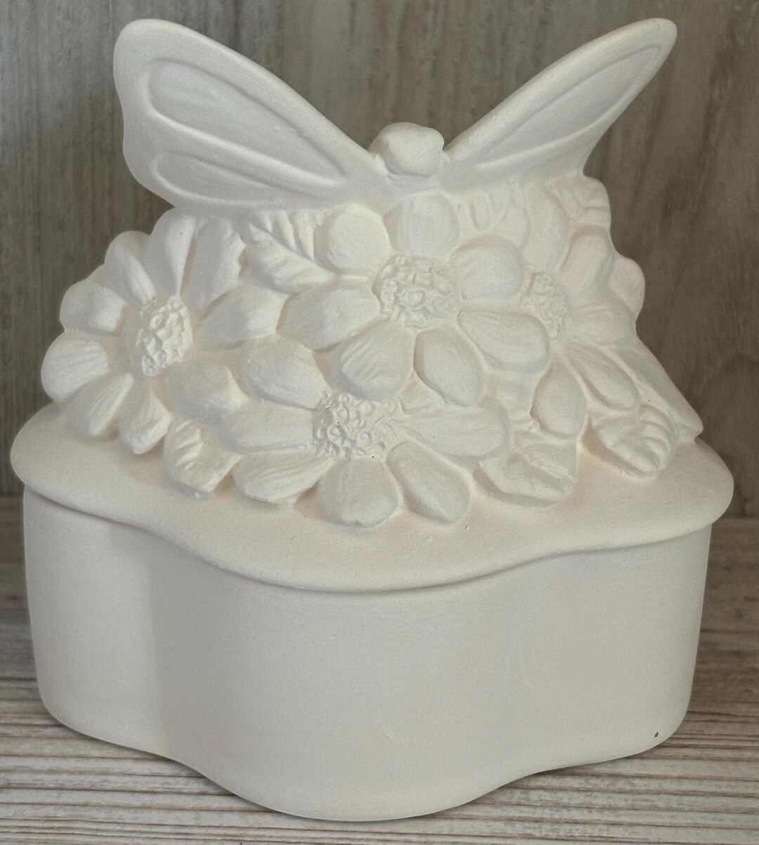Ceramic Bisque Paint Your Own Butterfly on Flowers Trinket Box YOU ...