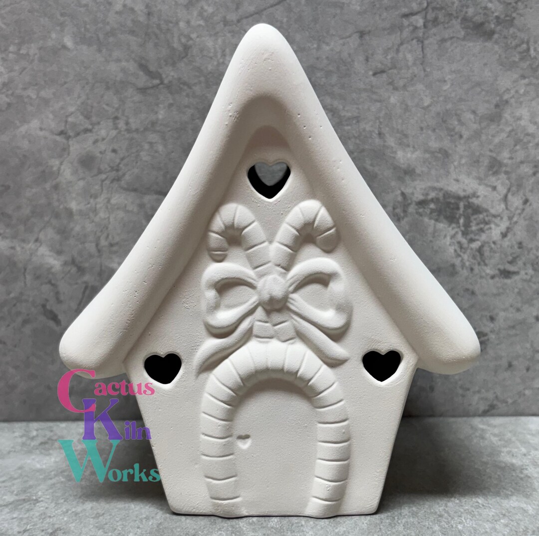 Ceramic Bisque Paint Your Own Candy Cane Tea Light House YOU PAINT DIY ...