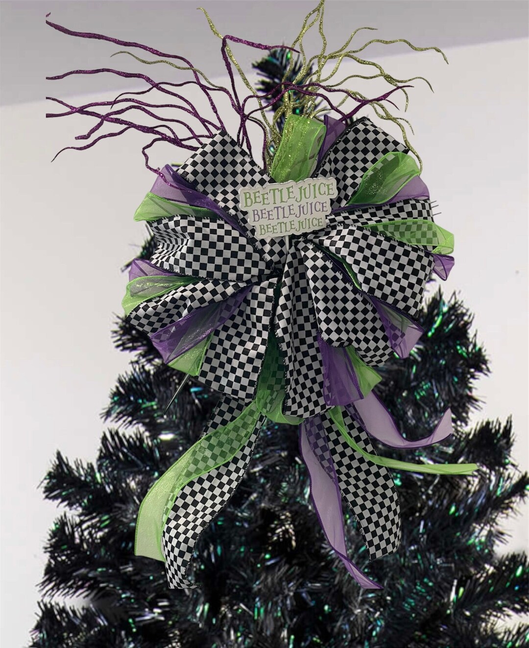 Custom Bow Christmas Tree Topper Inspired by Beetlejuice Wreath Accent ...