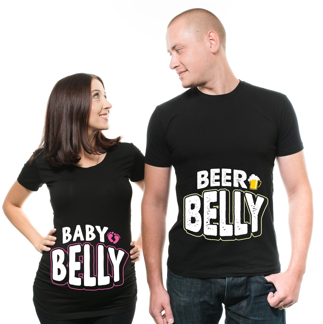Funny Couple Baby Belly Shirt Beer Belly Tee Shirt Pregnancy Top With ...