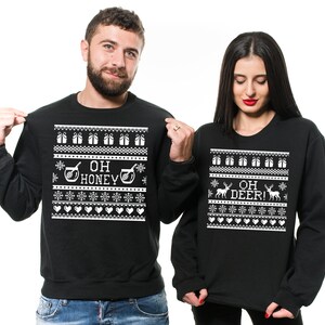 Christmas Funny Sweaters Couple Matching Honey Deer Funny Sweatshirts ...
