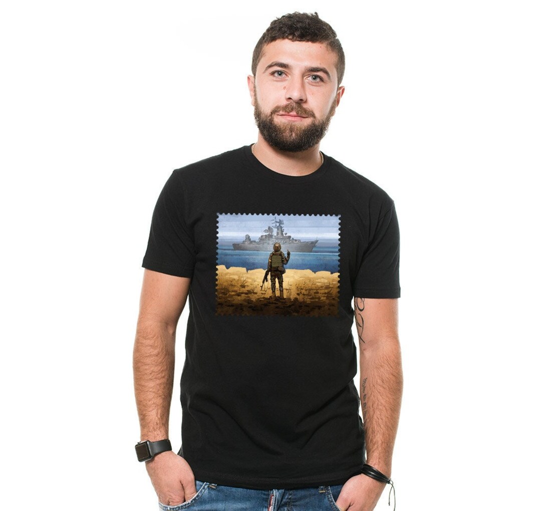 Ukraine Stamp T-shirt Ukrainian Soldier Vs Russian Warship Tee Support ...