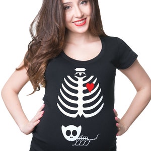 Skeleton Cat Maternity T-shirt Pregnancy Halloween Costume Funny Xray ...