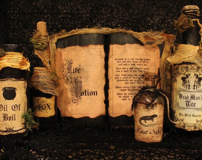 Hocus Pocus Inspired Spell Book and Potion Bottle Set, Life Potion ...