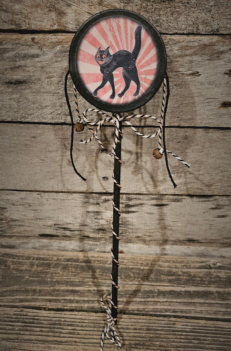 Handmade Vintage Style Halloween Noisemakers: Retro Black Cat & Witch ...