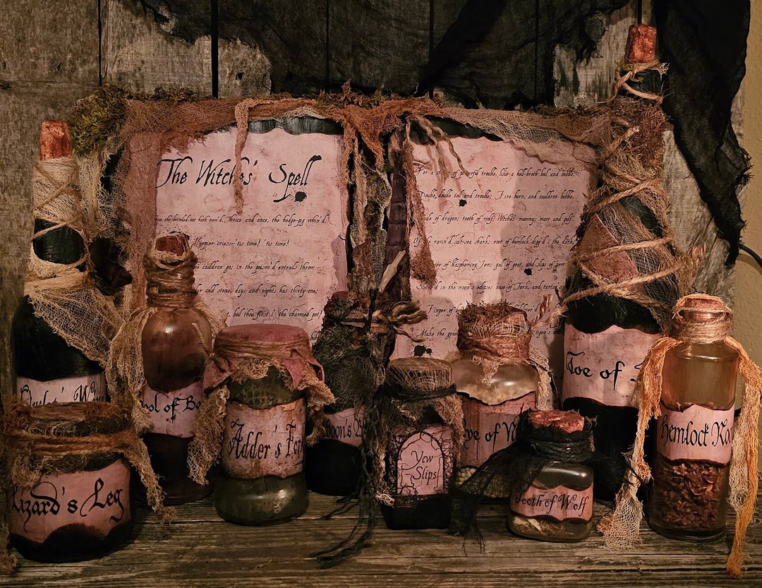 The Witches Spell Halloween Spell Book and Potion Bottle Set, Halloween ...