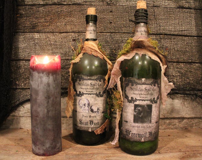 Halloween Potion Bottles Skull Dust or Werewolf Hair, Halloween Decor ...