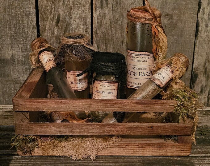 Apothecary Set in Wooden Crate, Halloween Decorations, Halloween Decor ...