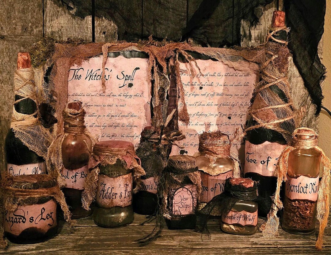 The Witches Spell Halloween Spell Book and Potion Bottle Set, Halloween ...