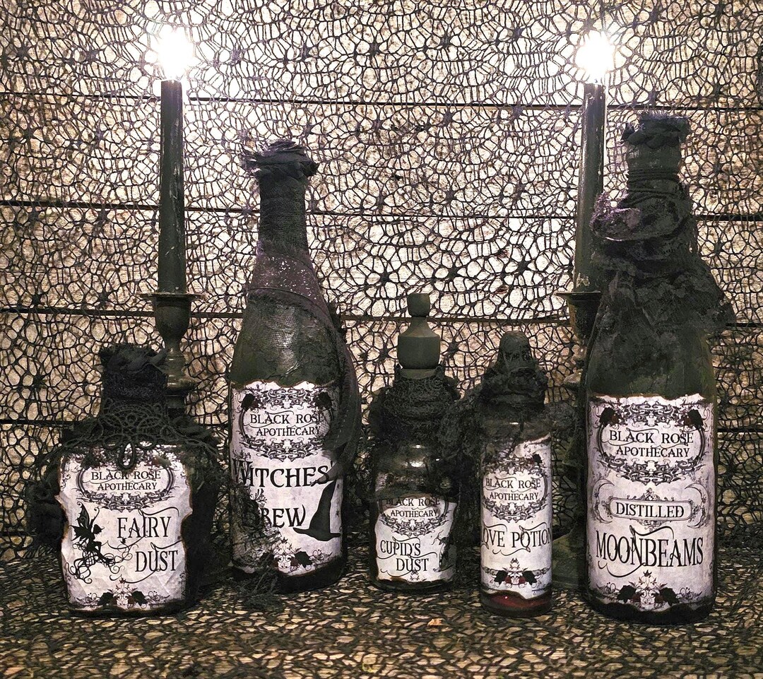 Gothic Potion Bottle Set: Black Rose Apothecary Halloween Decor - Etsy