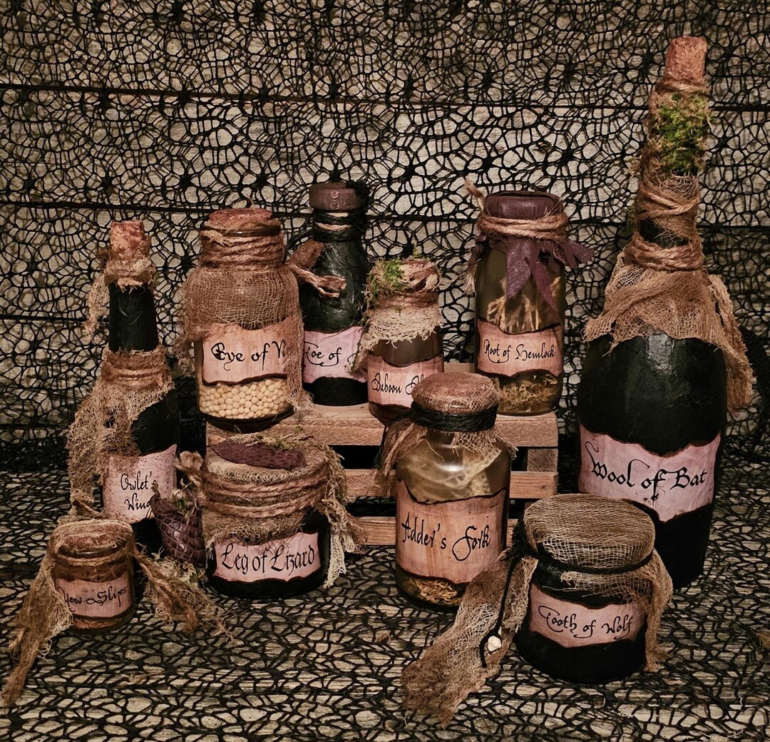 The Witches' Brew Potion Bottles, Apothecary, Halloween Home Decor ...