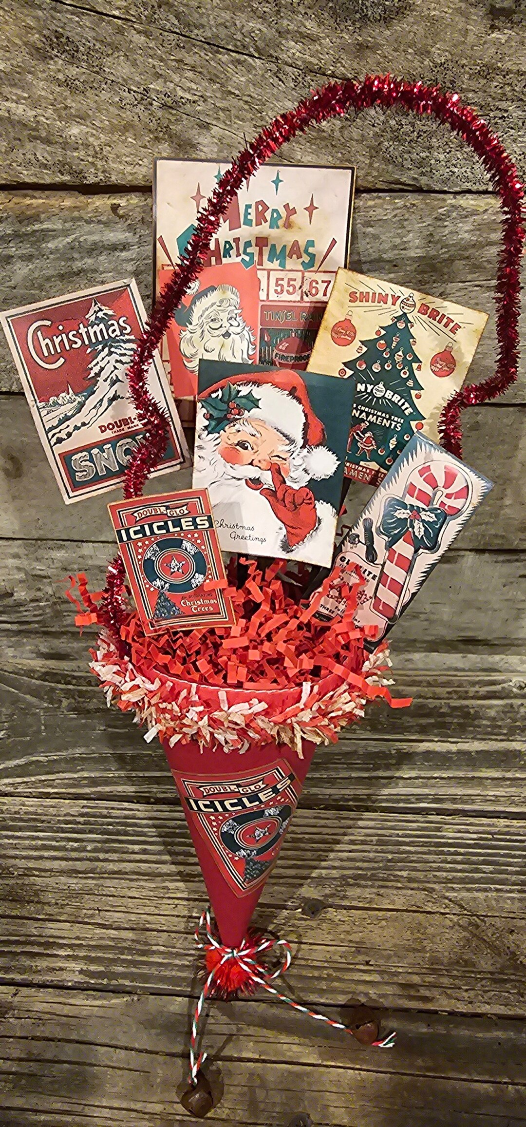 Christmas Cone Ornament, Tussie Mussie, Vintage Style Christmas ...