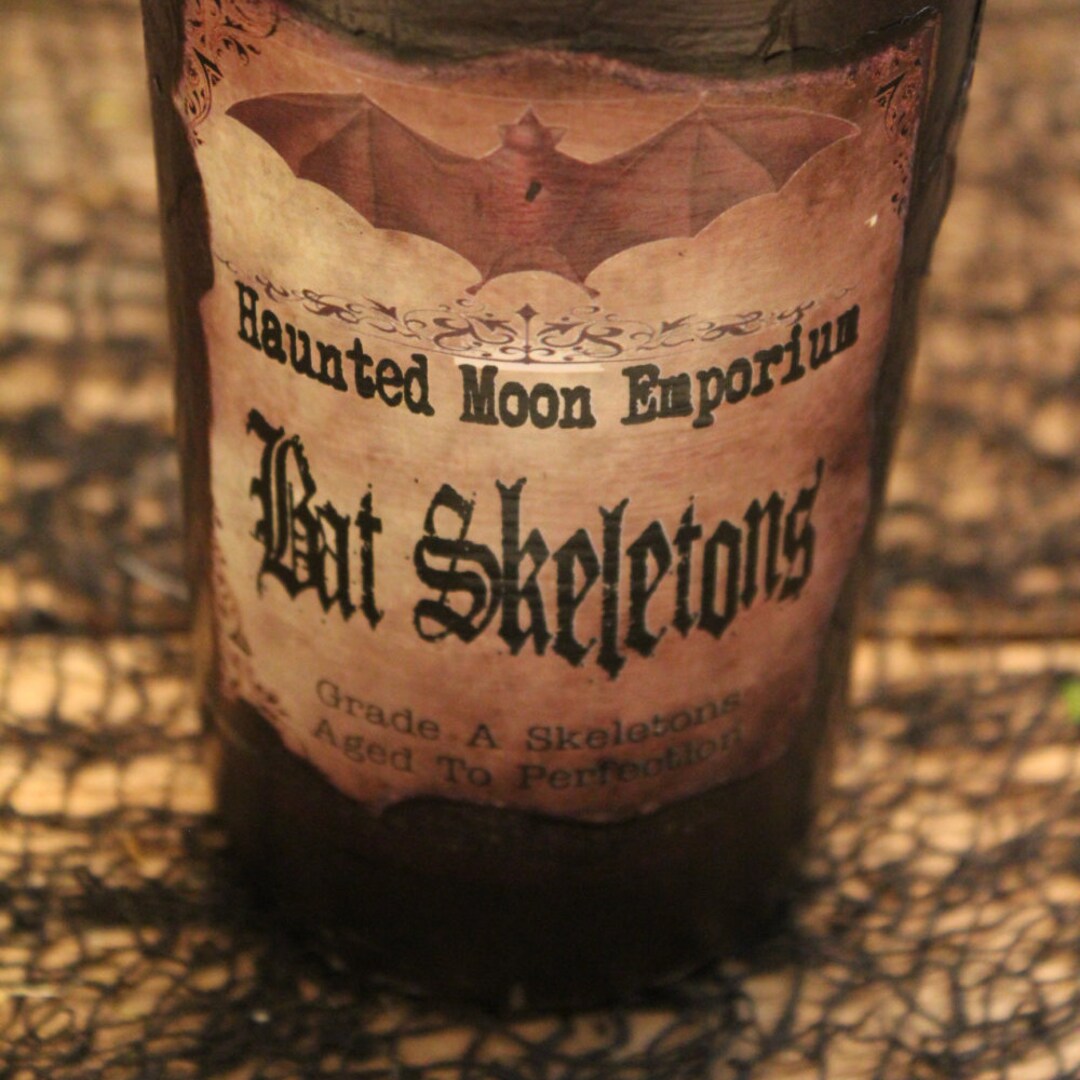 Bat Skeletons Halloween Potion Bottle: Witchy Exotic Leather Decor - Etsy
