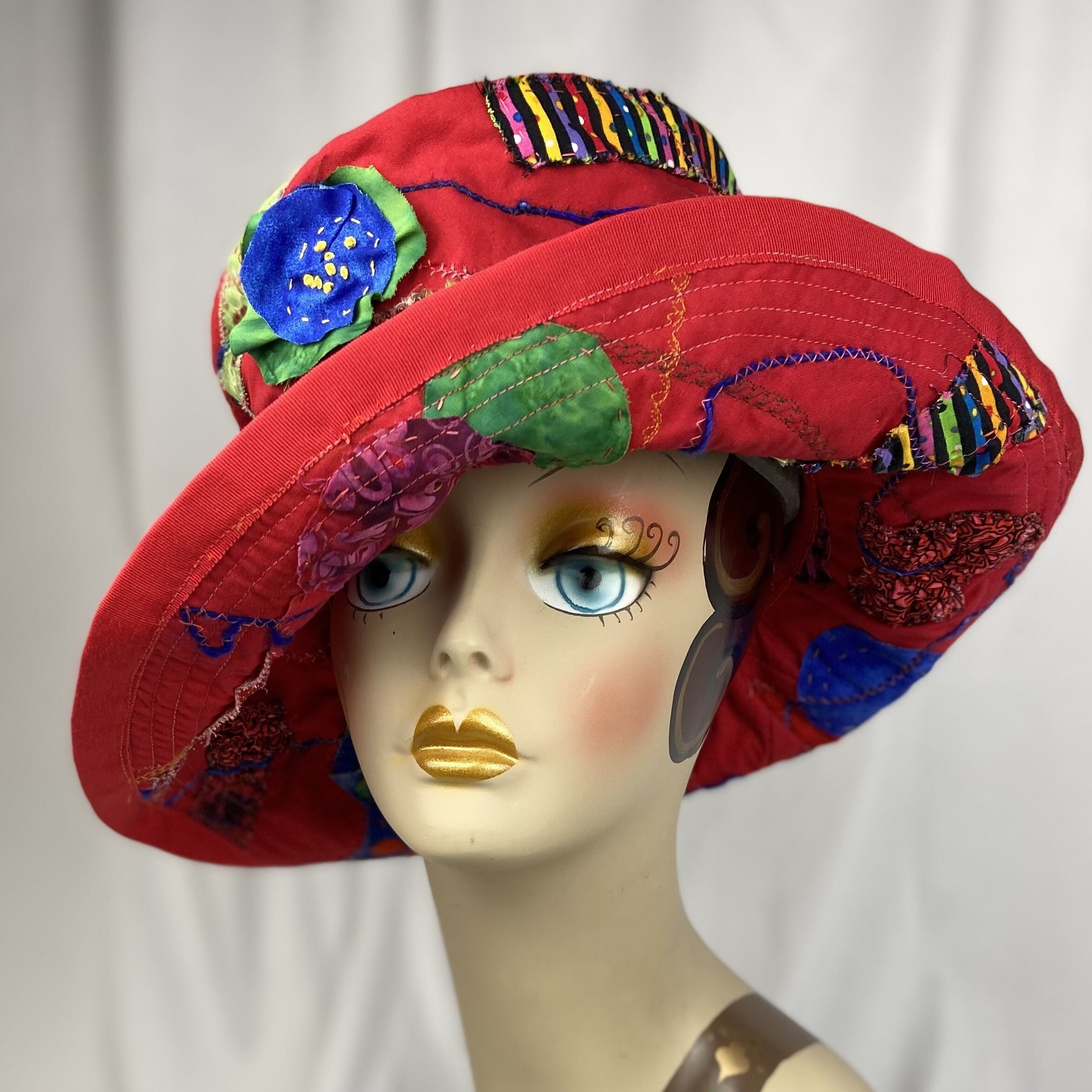 Collage Hat, Mad Hatter Hat, Top Hat, Cotton, Red Multi, Hand Made - Etsy