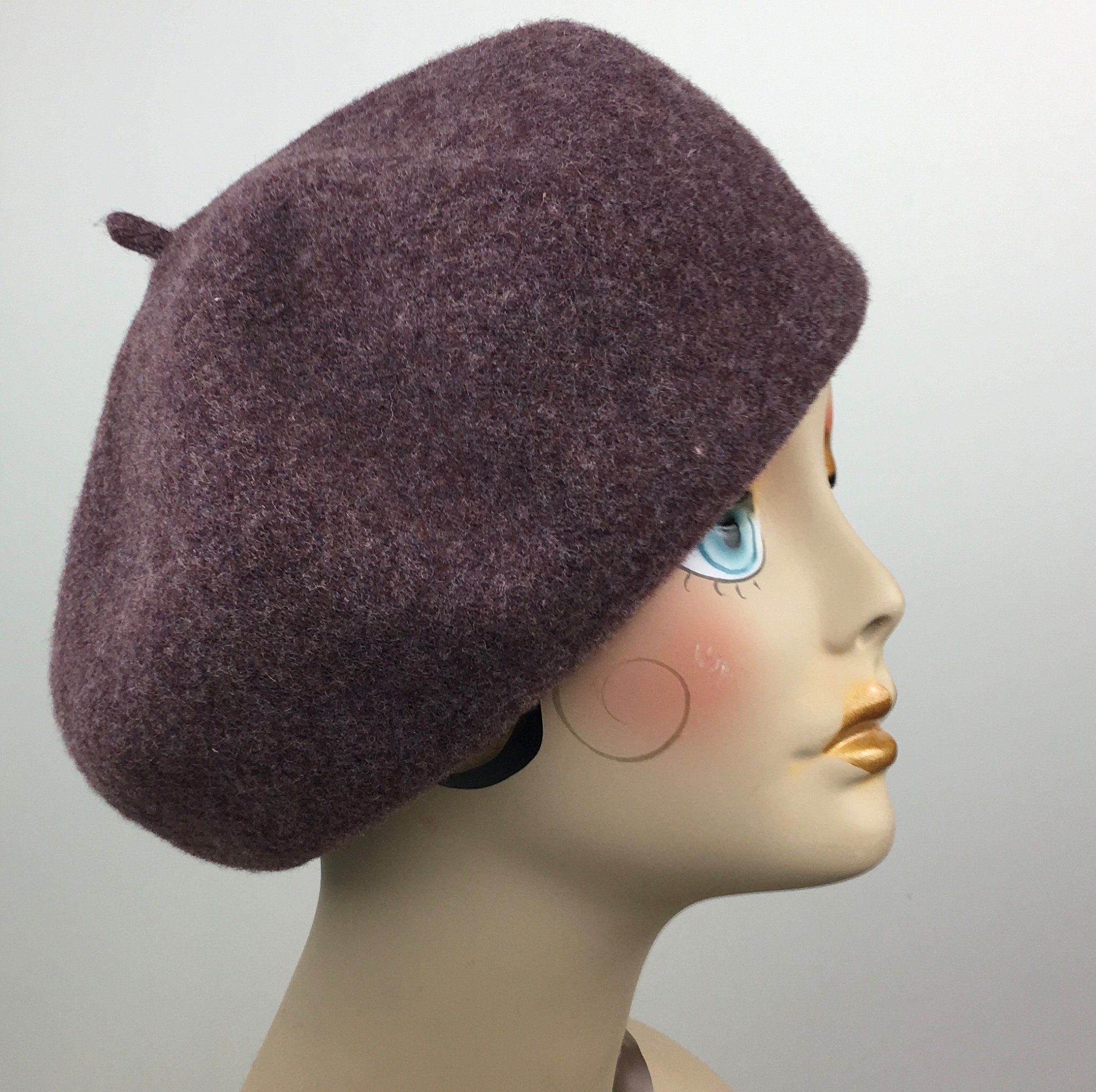 French Beret 1930's Glamour Fine Wool Heather Burgundy Garbo Dark Red ...
