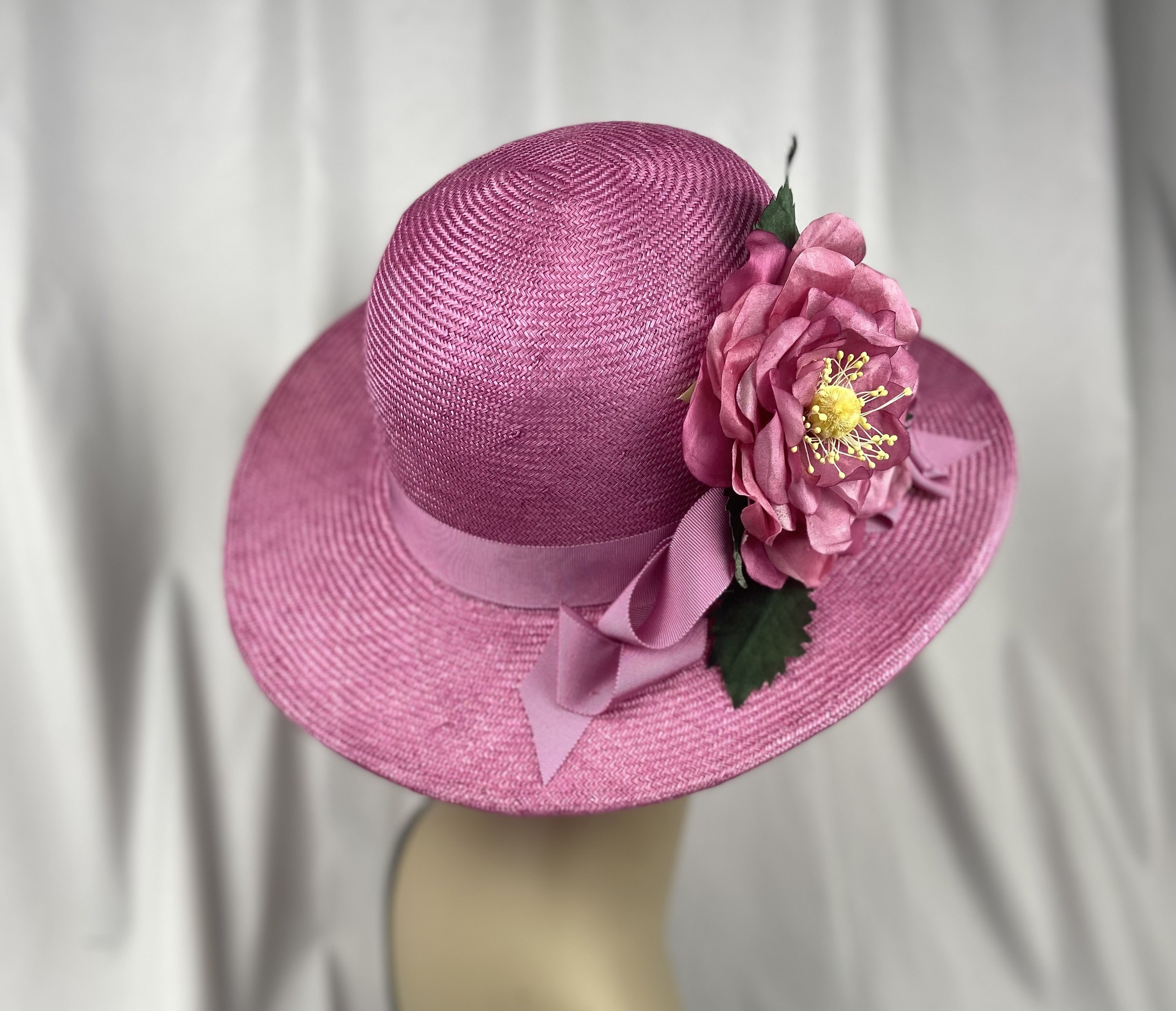 Formal Hot Pink Parasisal Straw Hat, Handmade Millinery, Wedding ...