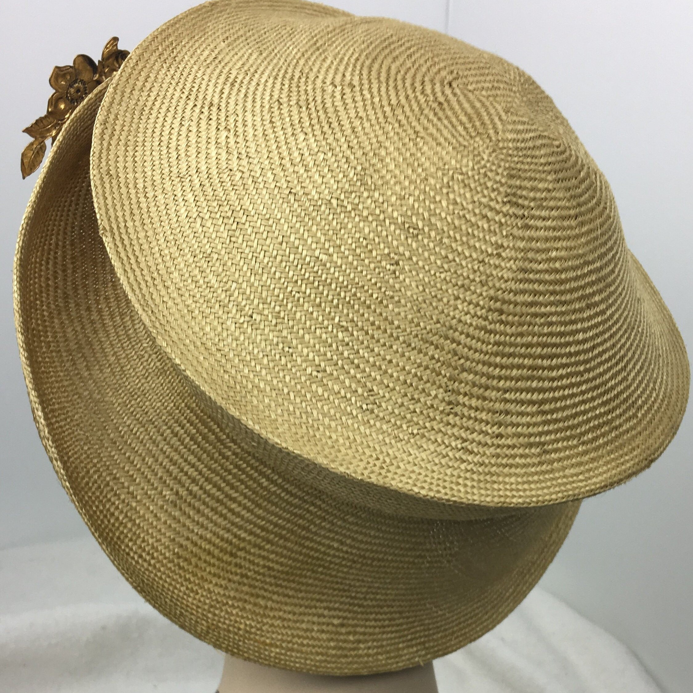Parasisal Straw Travel Hat Folding Collapsible Woman's Dressy Gold ...