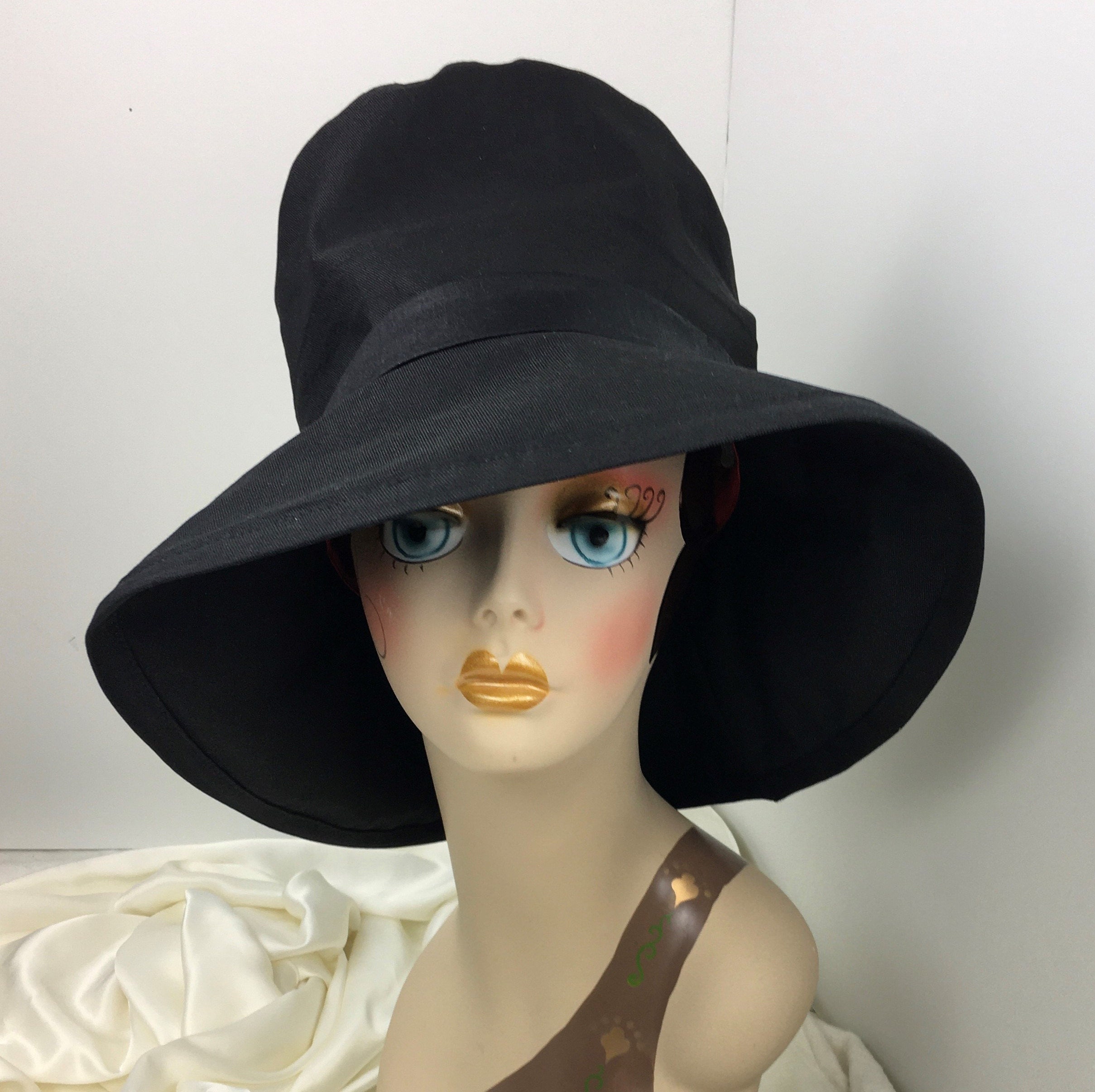 Rain Hat Soft Black Stylish Handmade Designer Tall Short Chic Red Lining