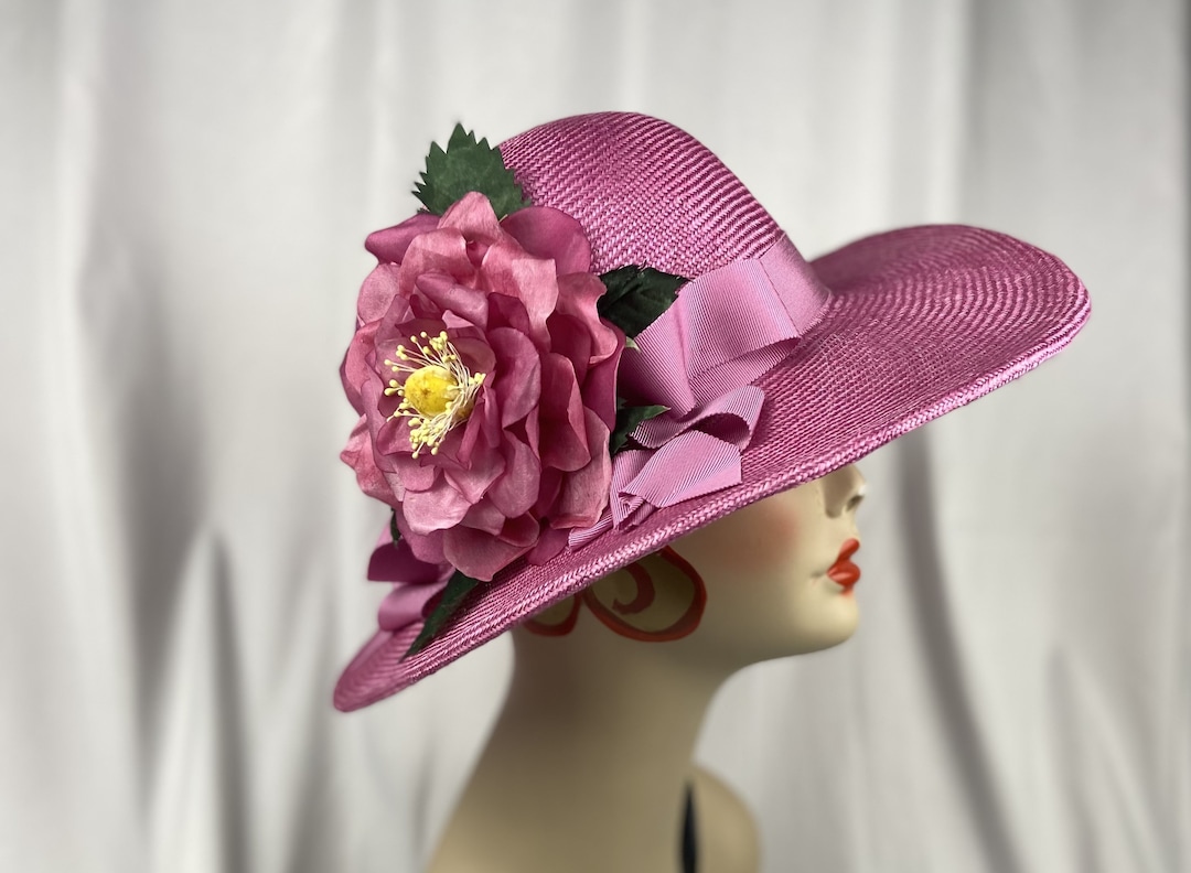 Formal Hot Pink Parasisal Straw Hat, Handmade Millinery, Wedding ...