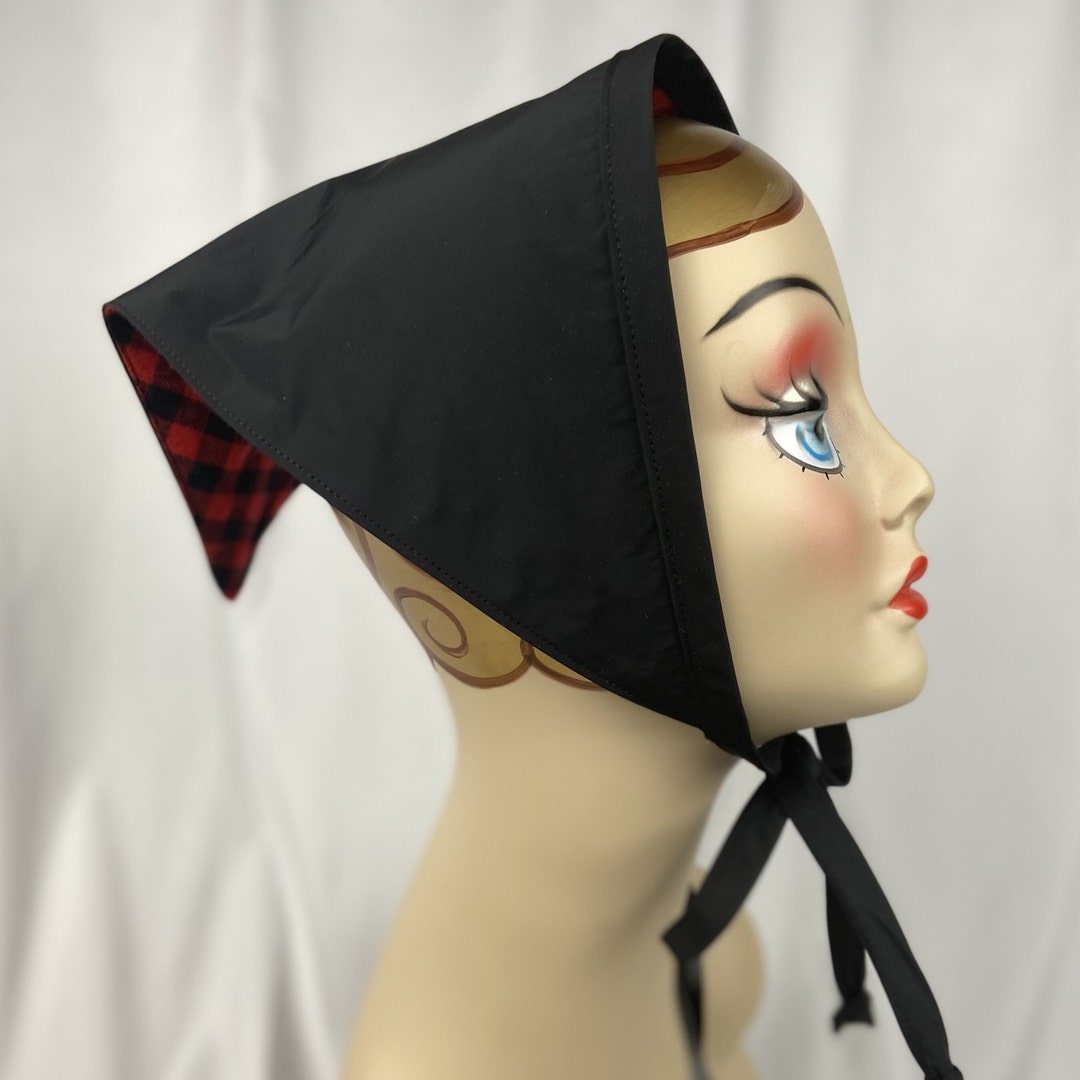 Black Rain Scarf, Reverse to Red and Black Checked Flannel, Triangle ...