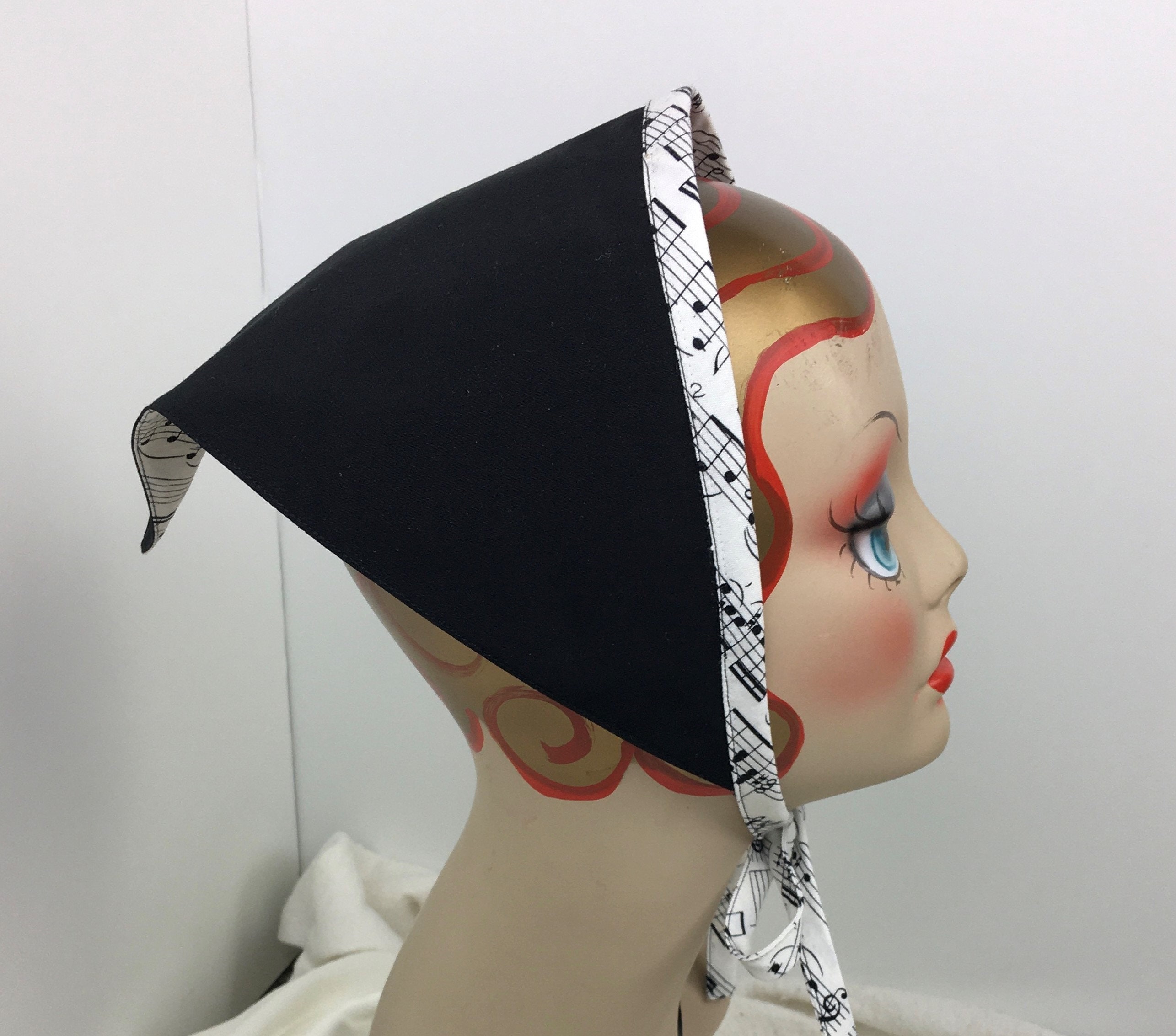 Head Scarf Triangle Rain Repellent Black Back and White Music ...