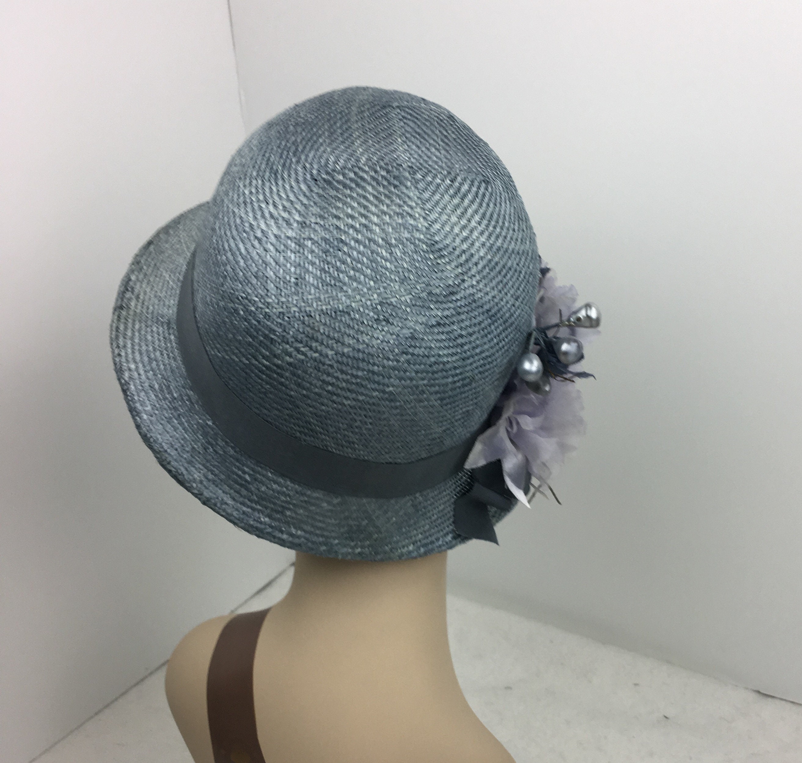 Parasisal Straw Cloche Hat Woman Blue 1920's Style Flapper Roaring 20's