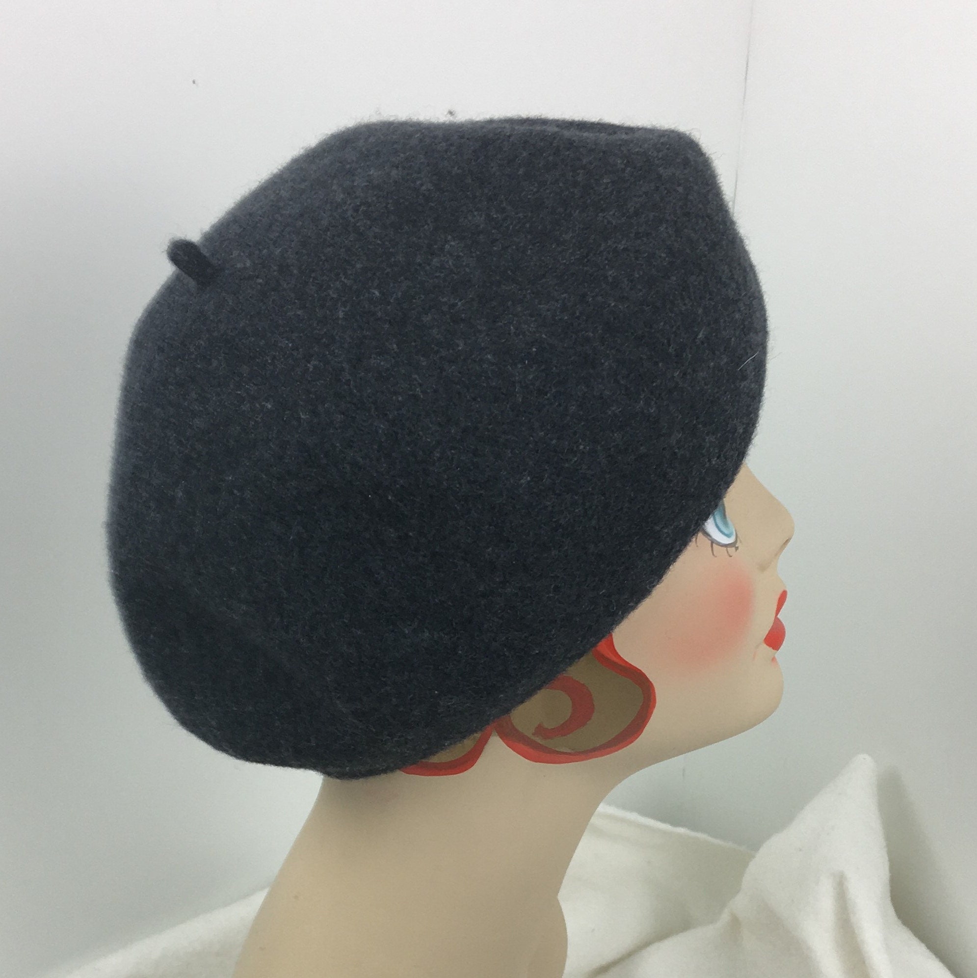 French Beret Classic 1930's Woman's Wool Charcoal Gray Garbo 1930's Look