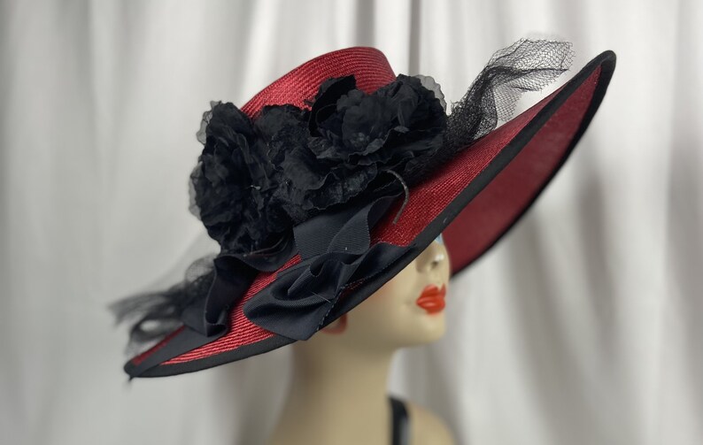 Wide Brim Formal Hat, Red With Black, Parasisal Straw Handmade ...