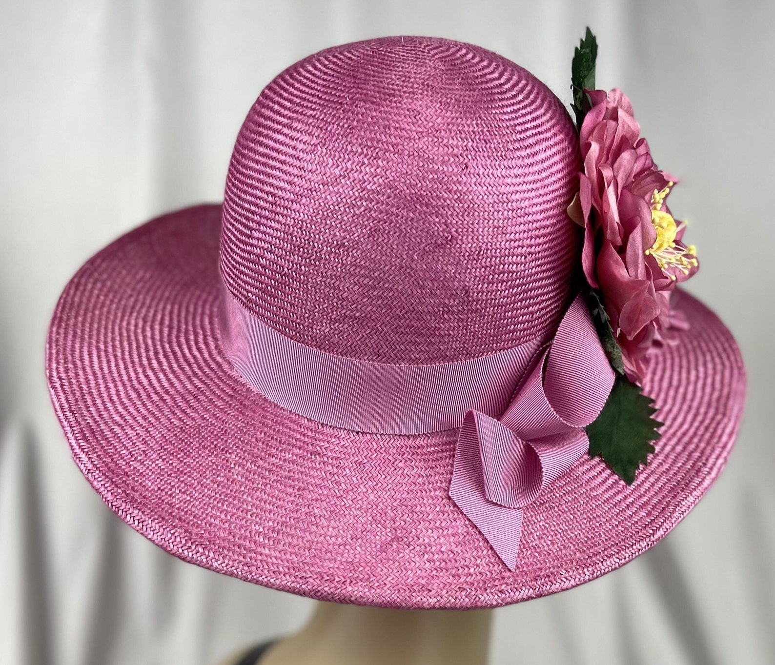 Formal Hot Pink Parasisal Straw Hat, Handmade Millinery, Wedding ...