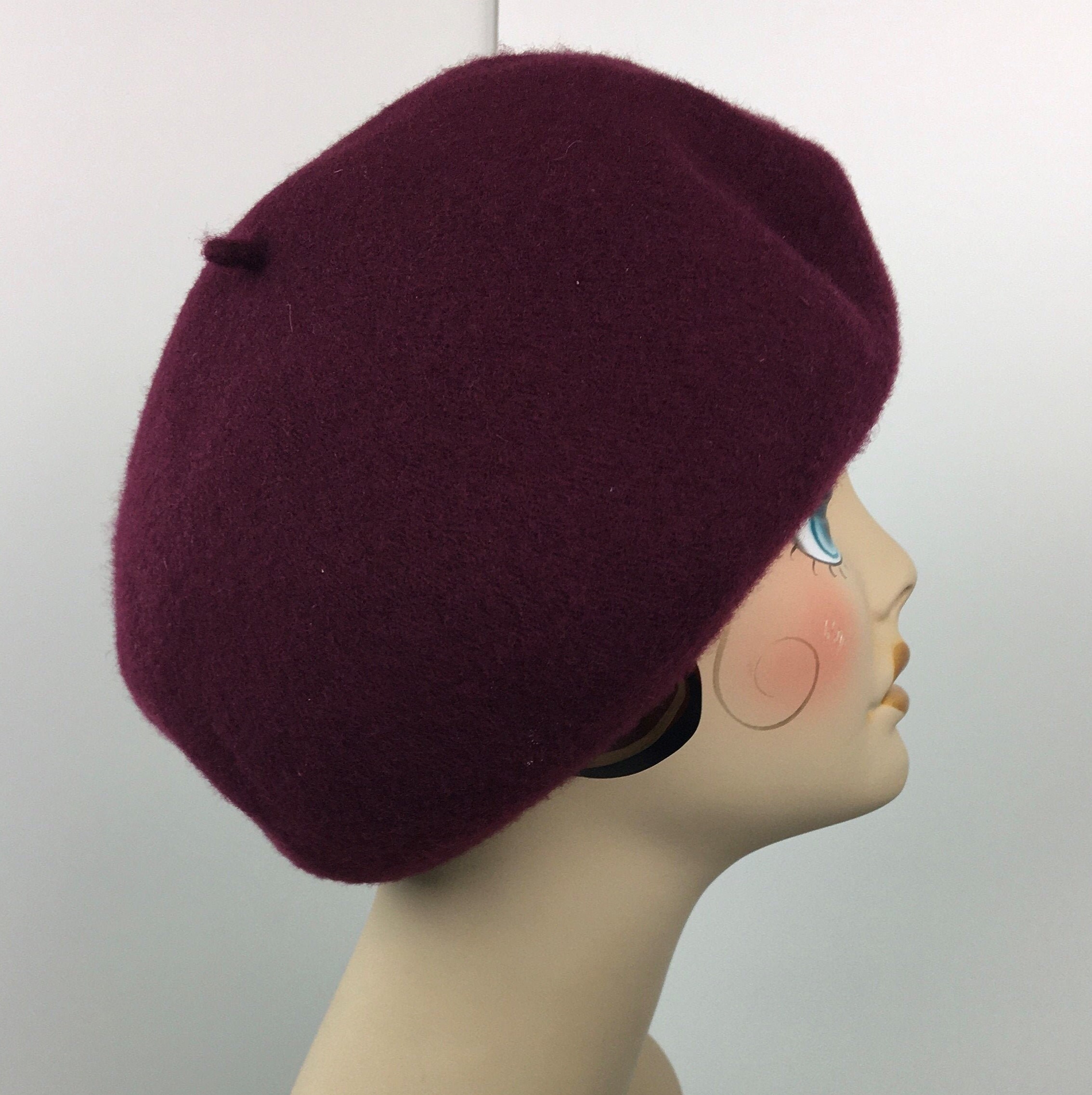 French Beret 1930's Glamour Fine Wool Burgundy Garbo Dark Red Soft Hat ...