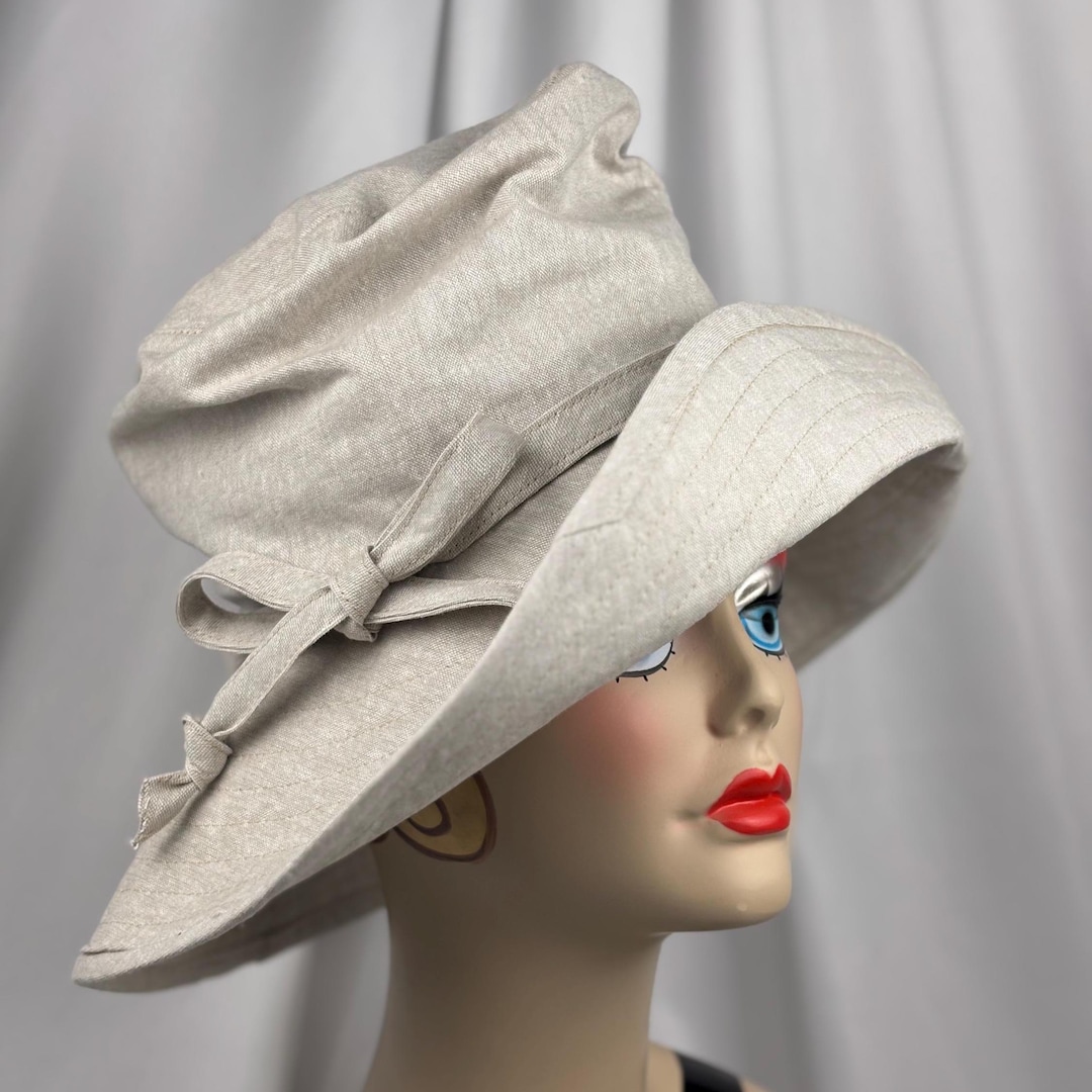 Slouchy, Wide Brim Sun Hat, Tall Hat, Natural Linen Weave, Soft Hat ...