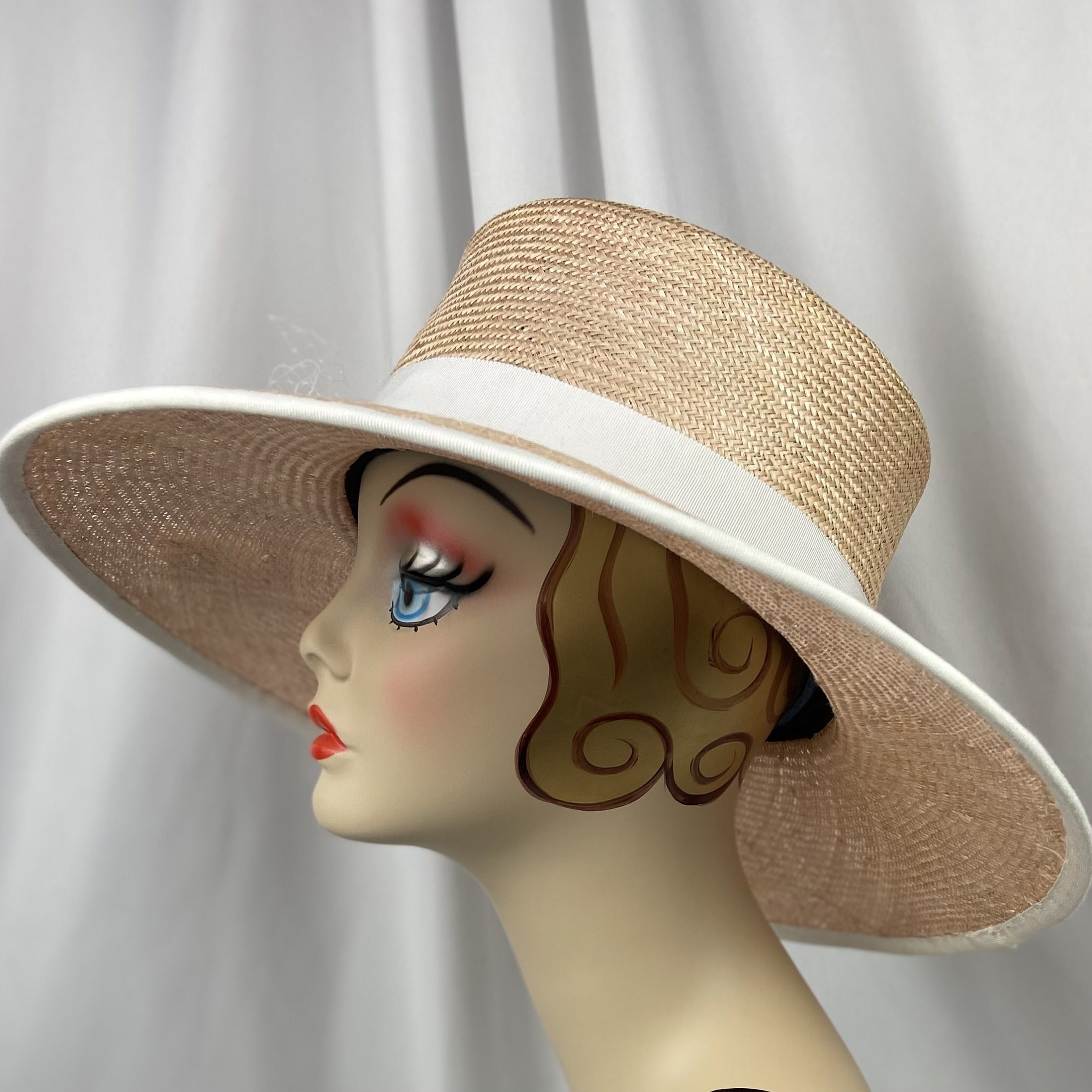 Parasisal Straw Hat, 1940s Style, Peach and White, Spring ,summer ...