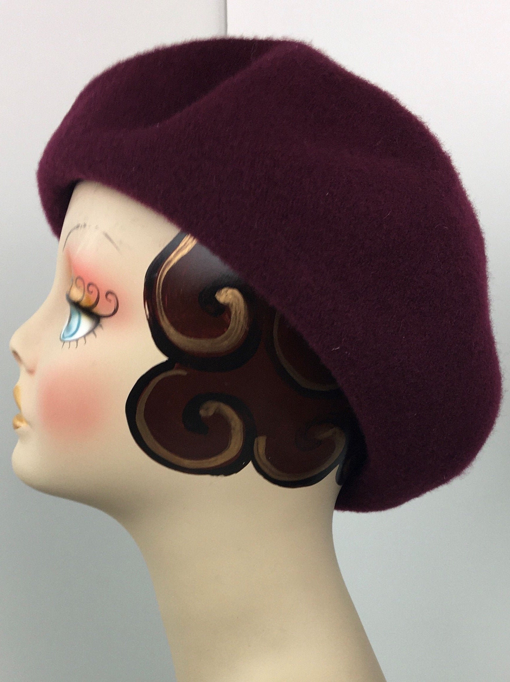 French Beret 1930's Glamour Fine Wool Burgundy Garbo Dark Red Soft Hat ...