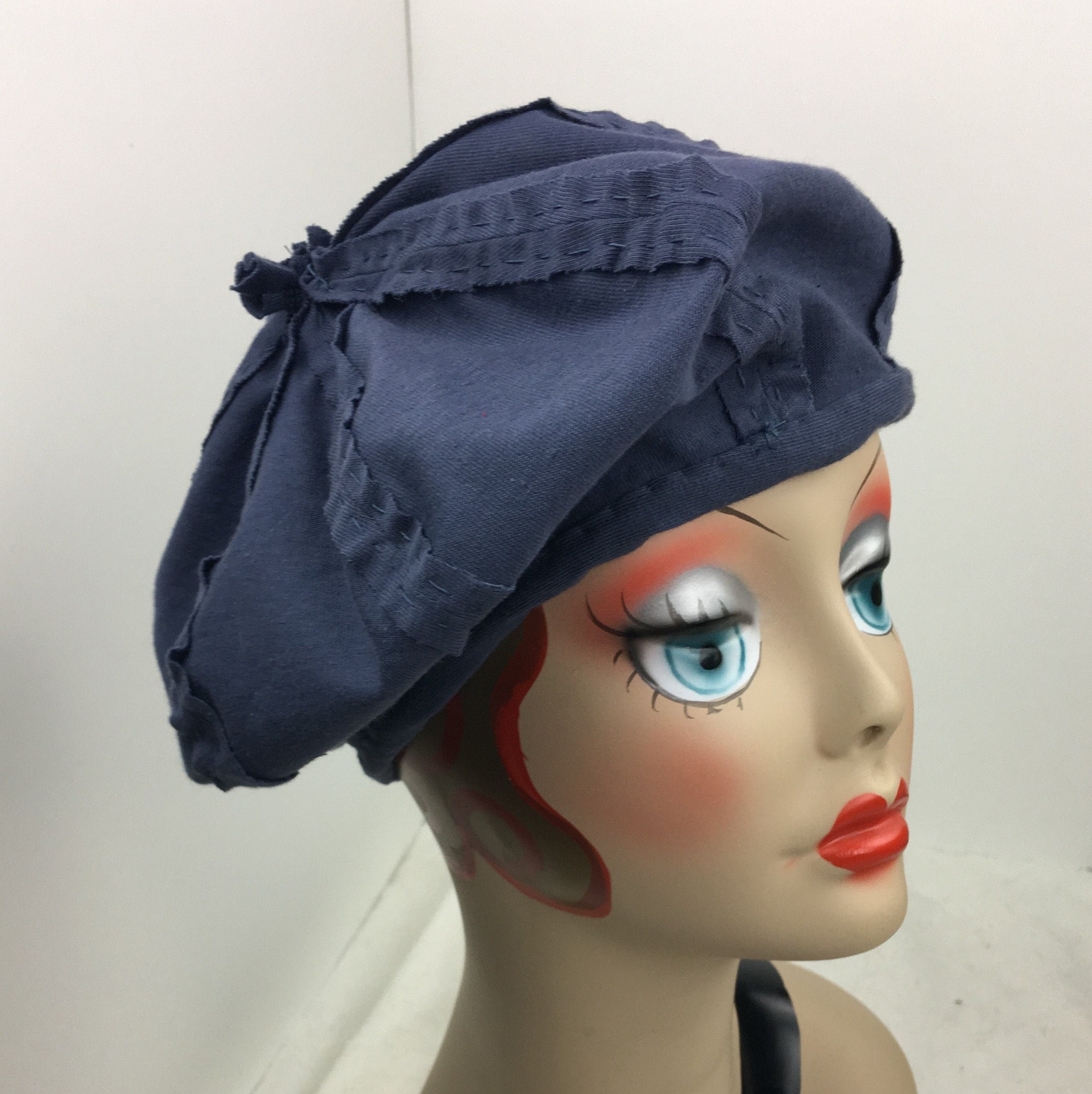 Classic Beret Organic Cotton Blue Woman's 1930's Look Reversible Hand ...
