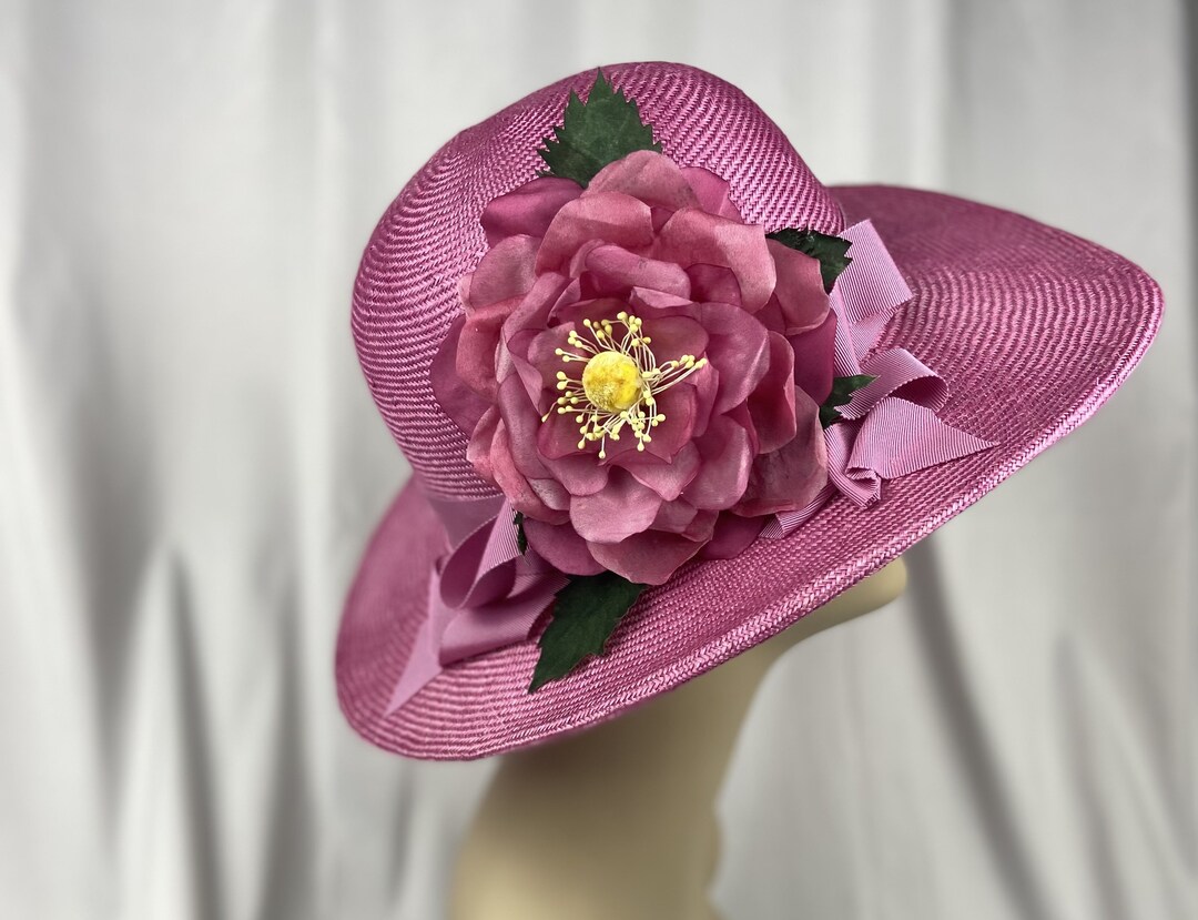 Formal Hot Pink Parasisal Straw Hat, Handmade Millinery, Wedding ...