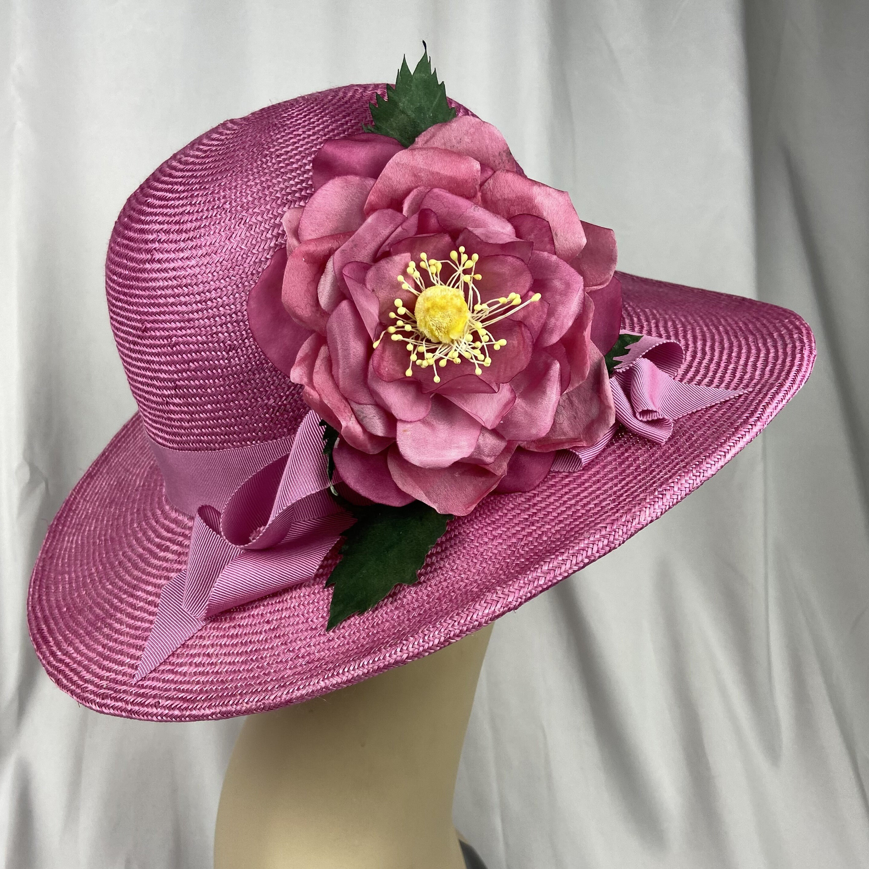 Formal Hot Pink Parasisal Straw Hat, Handmade Millinery, Wedding ...