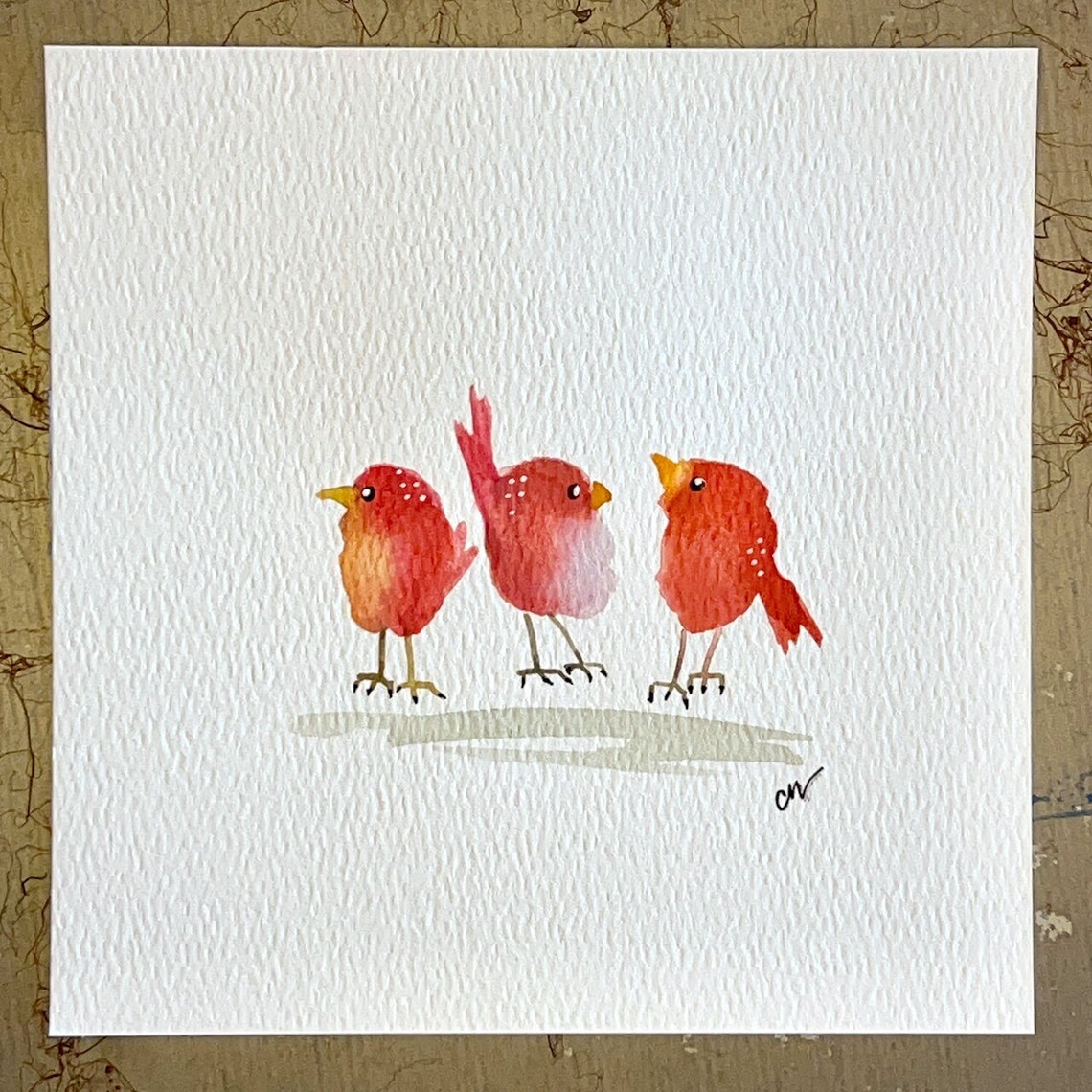 Original Watercolor of Quirky Bird Trio, Small Original Watercolor ...