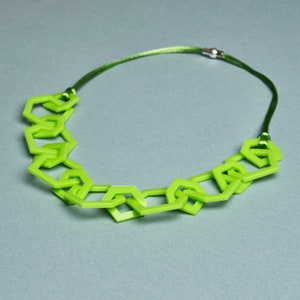 Lime Green Modern Geometric Chain Link Acrylic Necklace. - Etsy