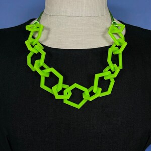 Lime Green Modern Geometric Chain Link Acrylic Necklace. - Etsy