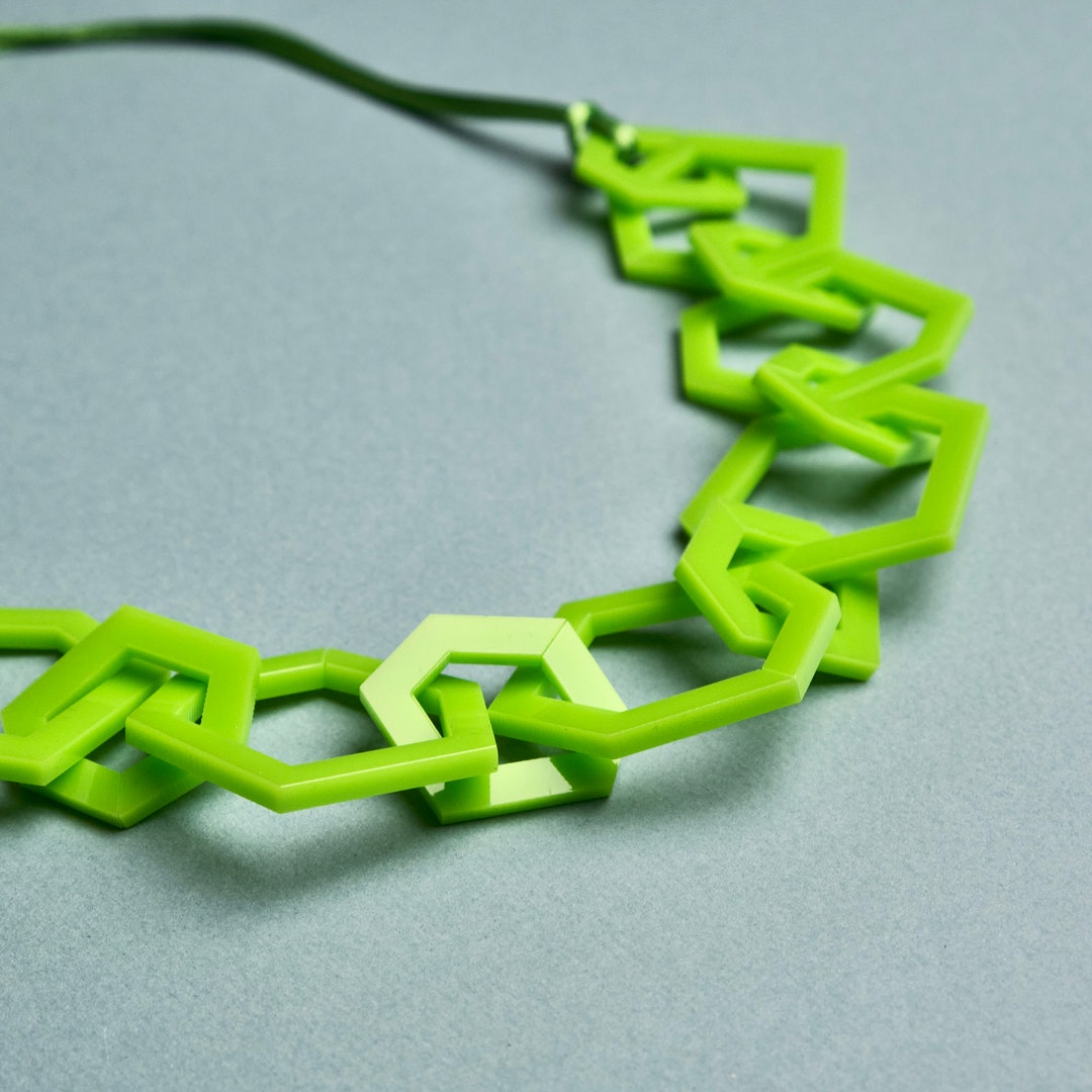 Lime Green Modern Geometric Chain Link Acrylic Necklace. - Etsy