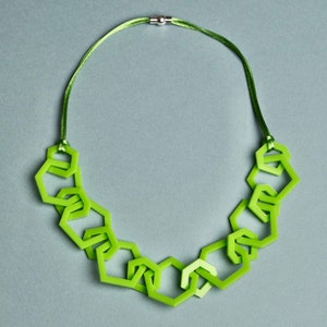 Lime Green Modern Geometric Chain Link Acrylic Necklace. - Etsy