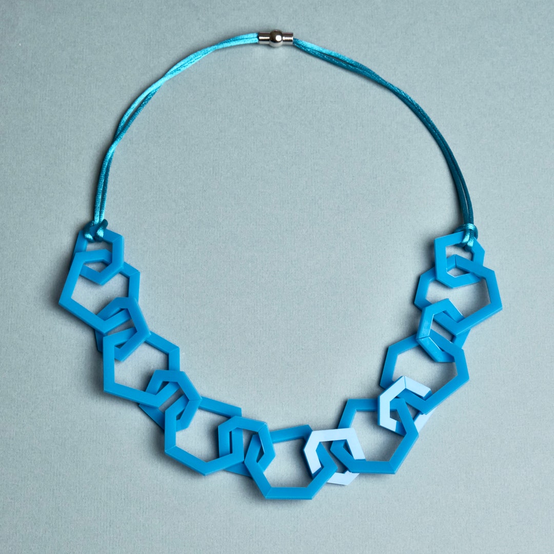 Sky Blue Modern Geometric Chain Link Acrylic Necklace. - Etsy