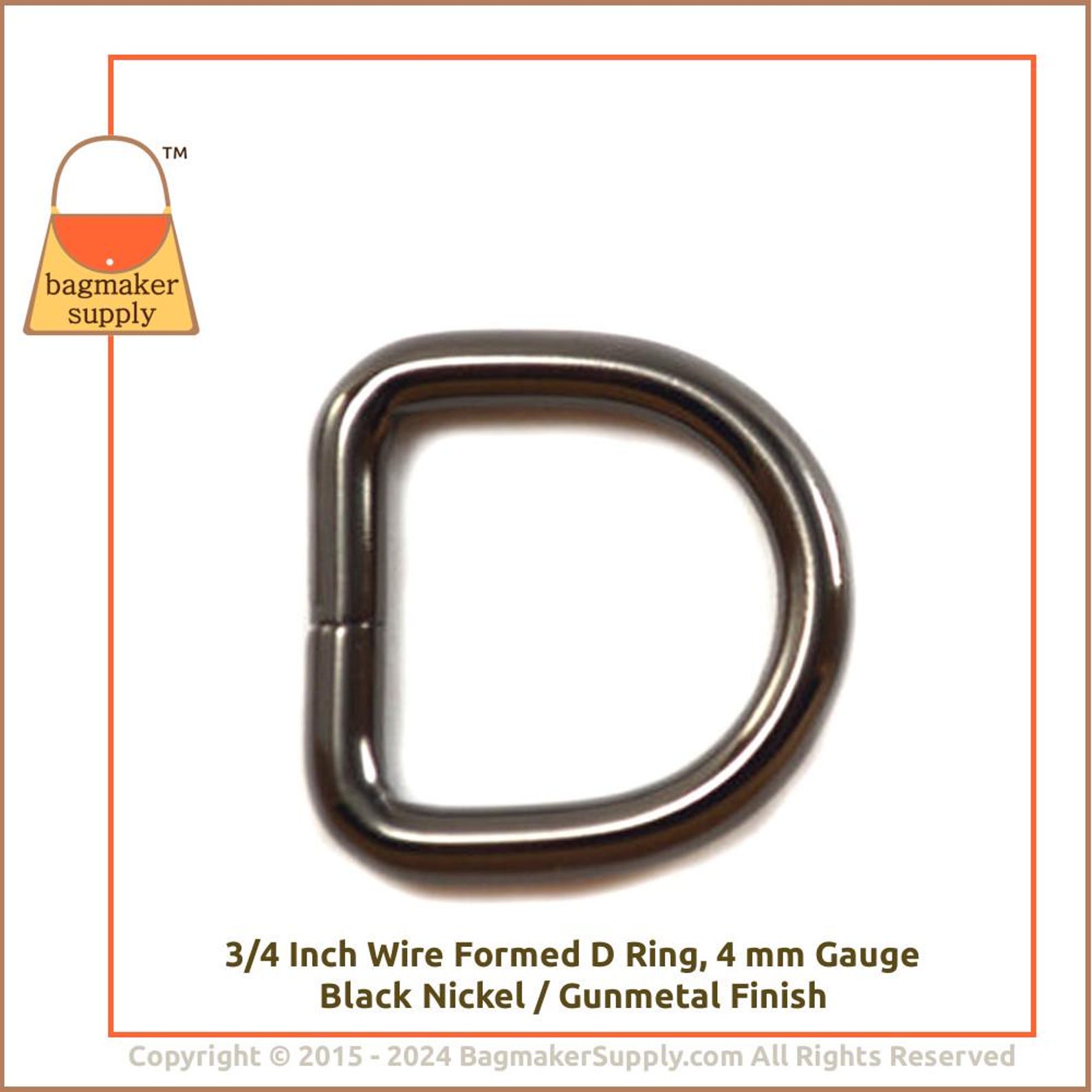3/4 Inch D Ring, 4 Mm Gauge, Shiny Black Nickel / Gunmetal Finish, 18 ...