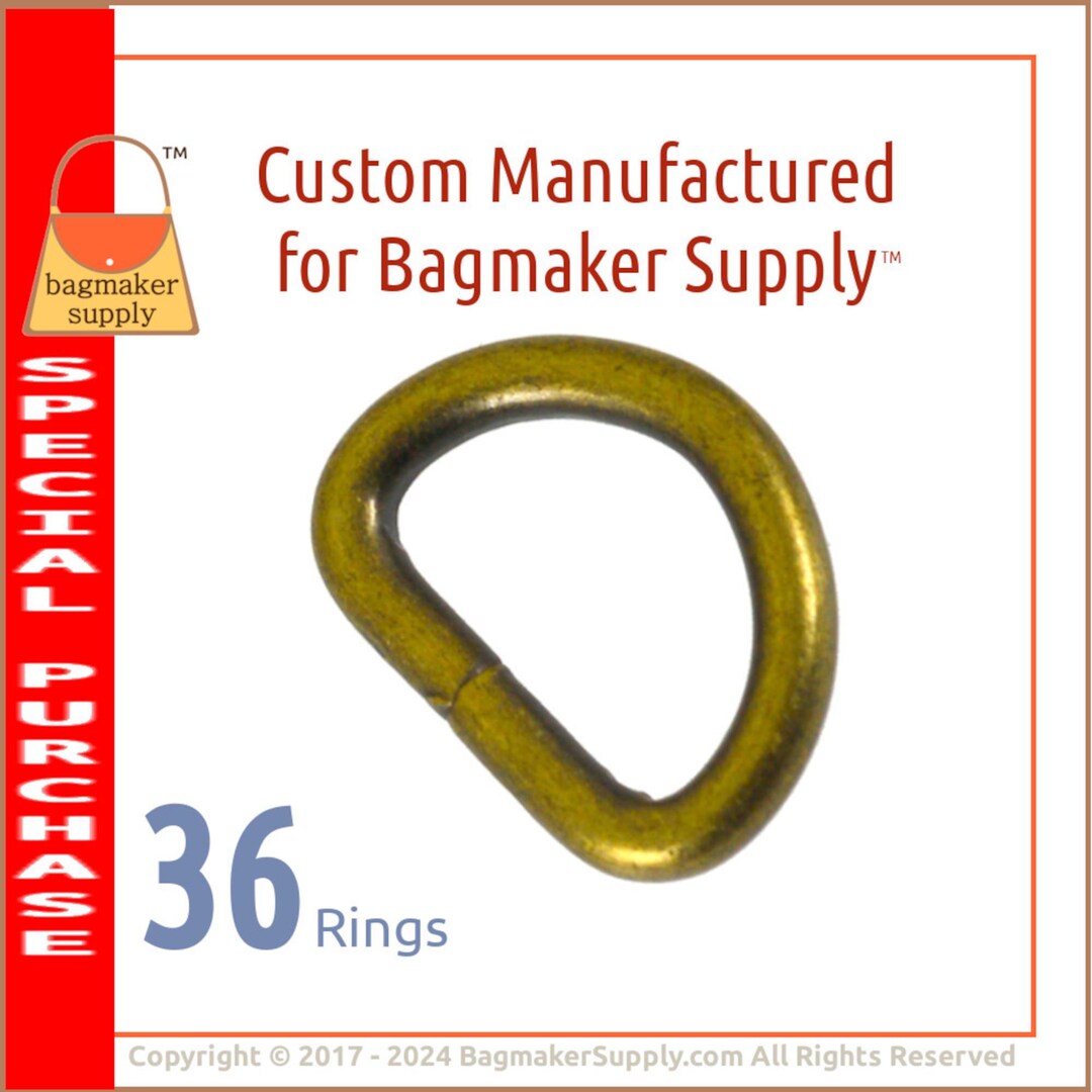 1/2 Inch D Ring, Light Antique Brass / Antique Gold Finish, 36 Pack, 13 ...