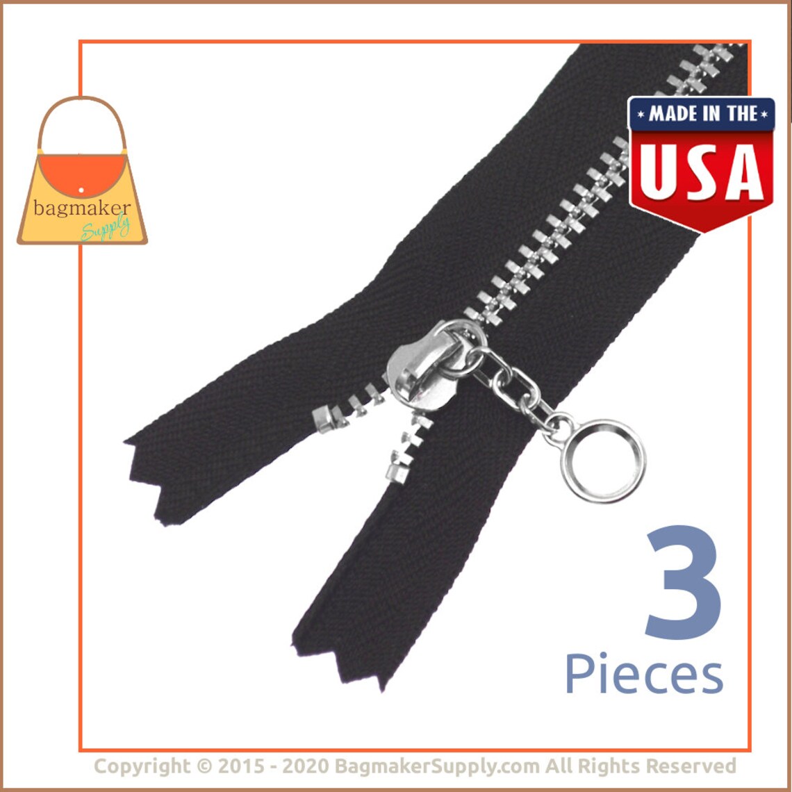 10 Inch Black YKK Ring Chain Zipper With Nickel Finish Metal - Etsy