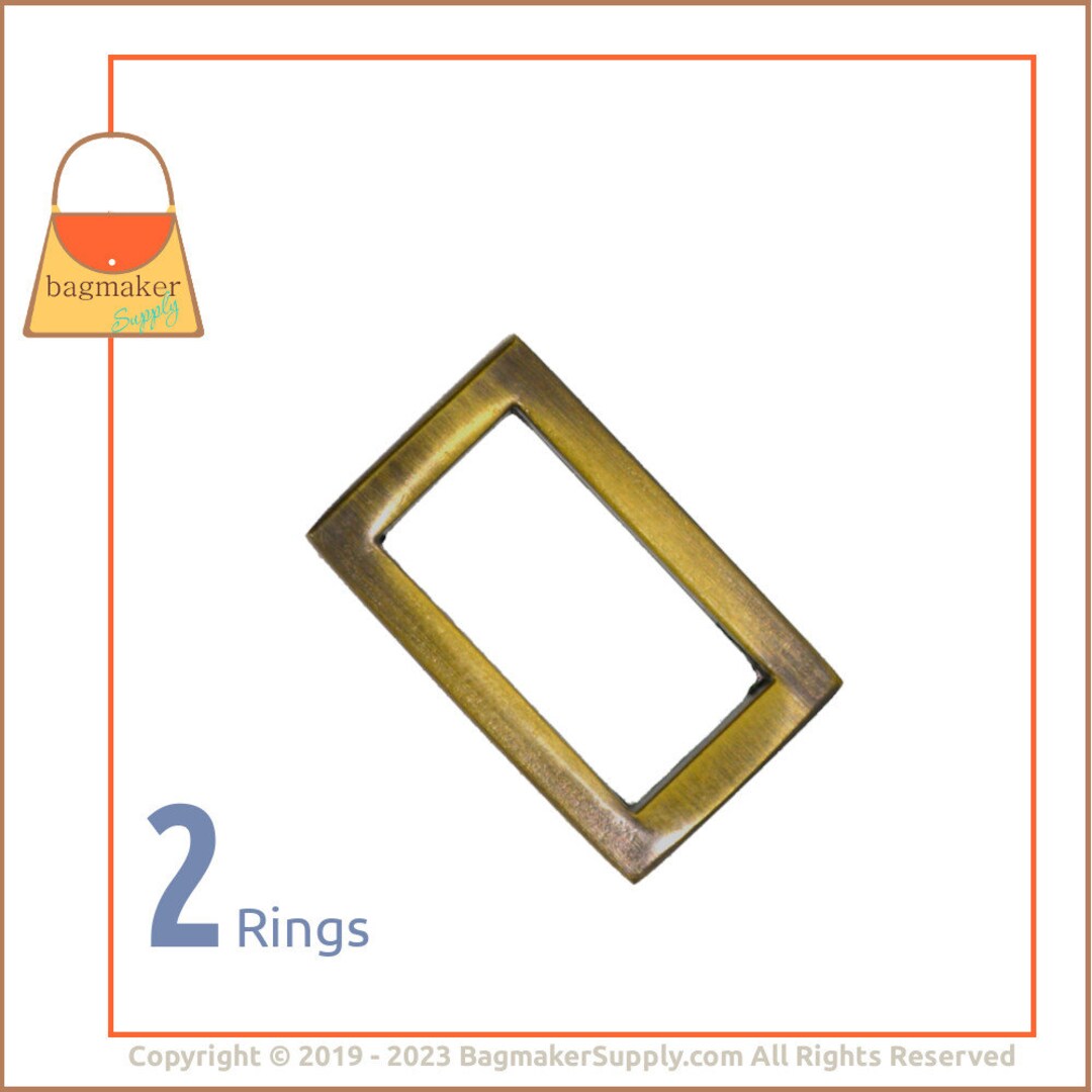 3/4 Inch Rectangle Ring, Light Antique Brass / Antique Gold Finish, 2 ...