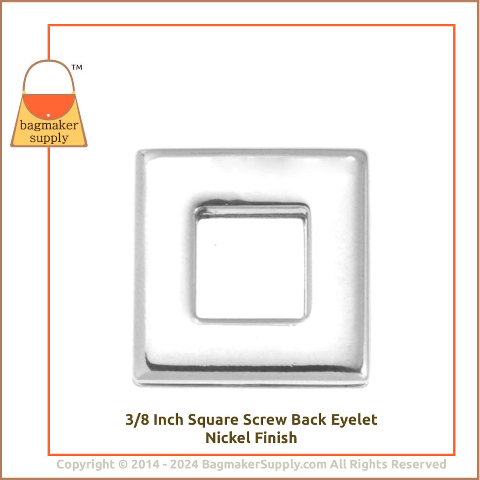 3/8 Inch Square Screw Back Eyelet, Nickel Finish, 18 Eyelets, .375 Inch ...