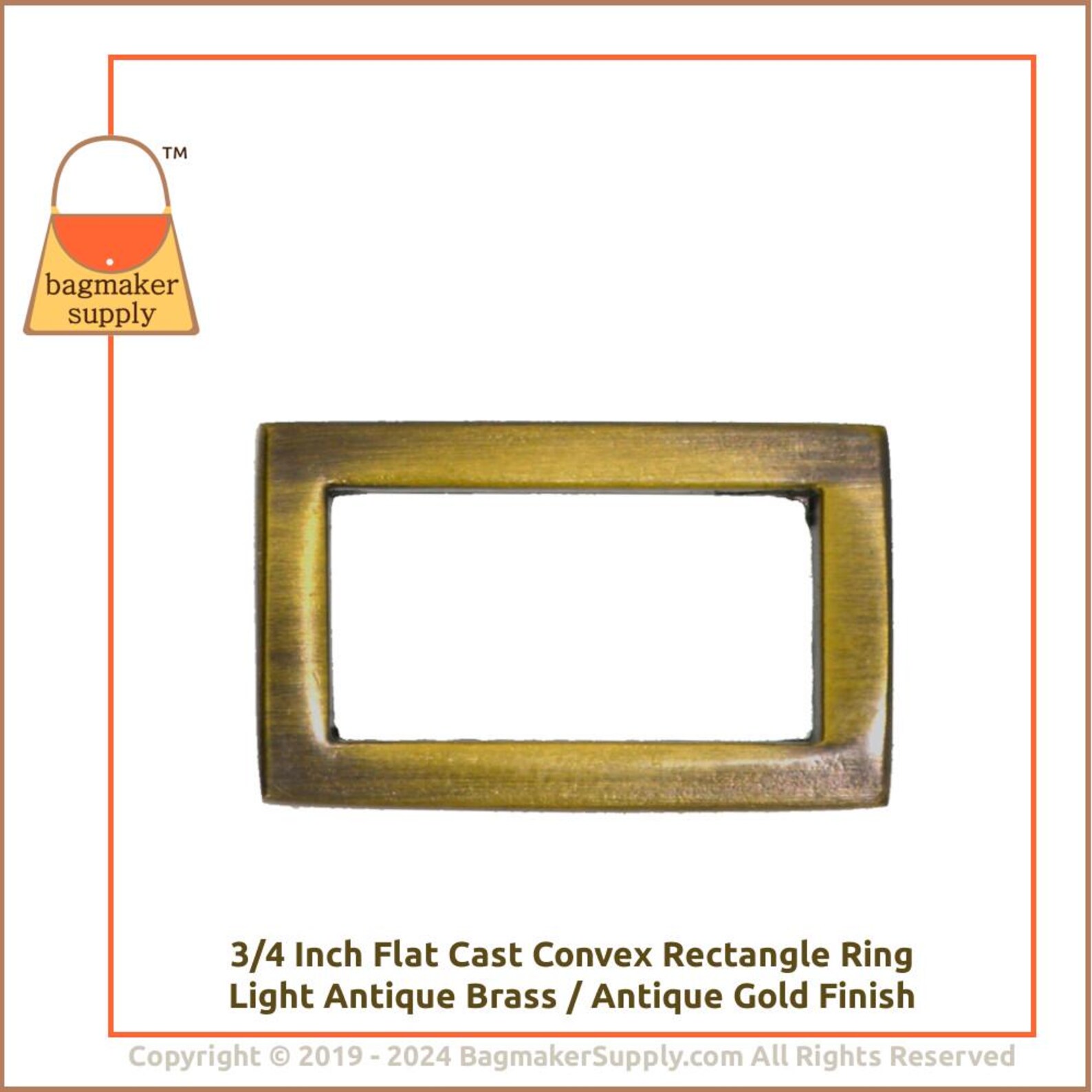 3/4 Inch Rectangle Ring, Light Antique Brass / Antique Gold Finish, 2 ...